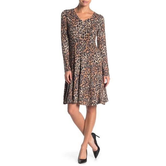 Spense | Dresses | Spense Fit Flare Vneck Leopard Print Dress | Poshmark